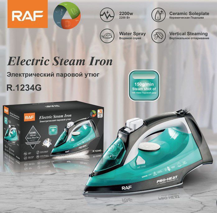 ELECTRIC IRON STEAM PRO HEAT RAF NON-STICK (2200w) | Lazada