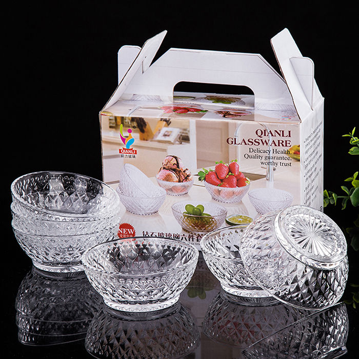 Transparent Glass Diamond Shaped Bowls Set of 6 Dessert Salad Gifts ...