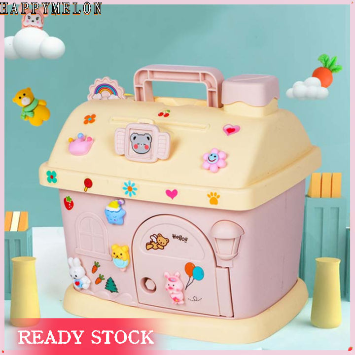 【Ready Stock】Kawaii House Piggy Bank With Sticker Cartoon Coin Code Key ...