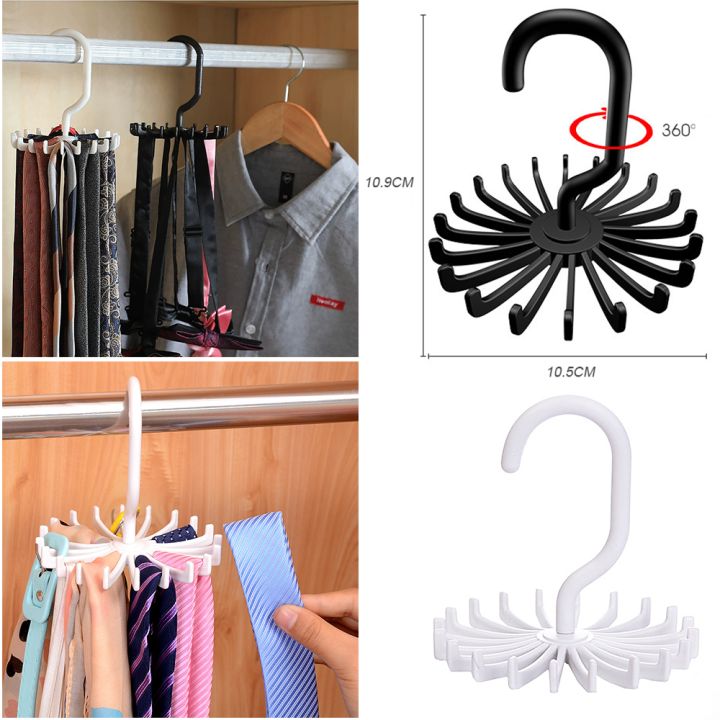 360° Rotating Tie Rack Multipurpose Belt Hangers 20 Claws Holder Hooks ...