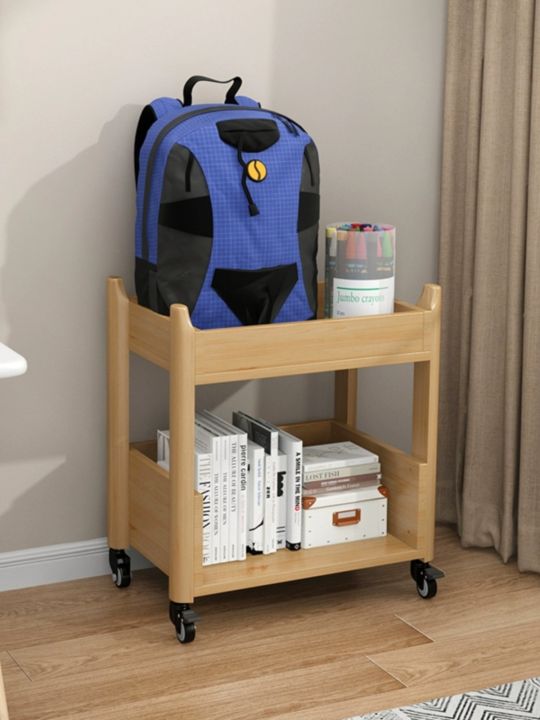 Table Side with Wheels Movable Bookshelf School Bag Storage Rack Solid ...