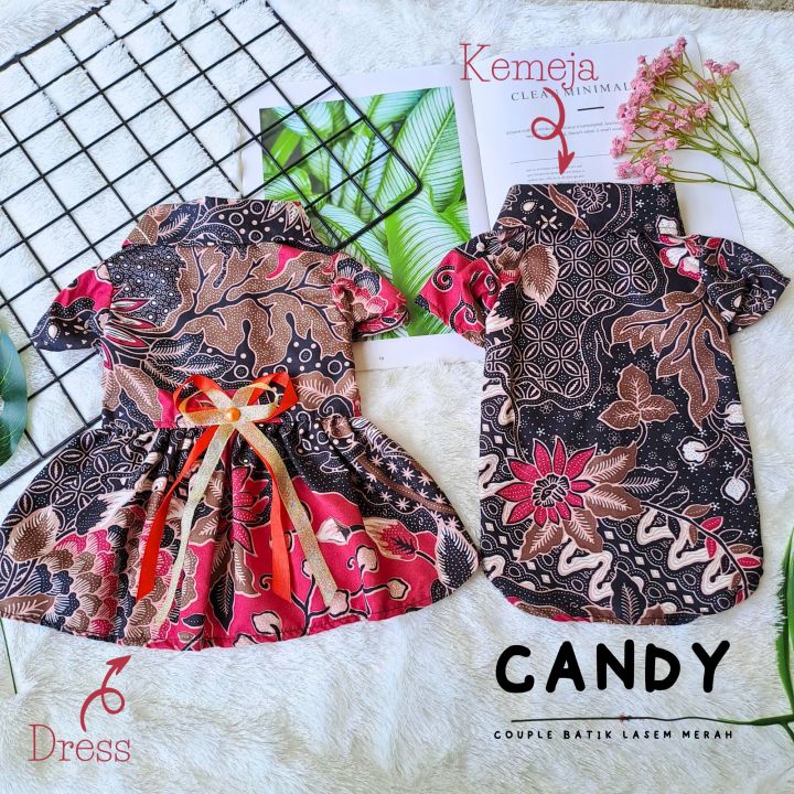 CANDY - Baju kucing anjing couple batik lasem merah kemeja dress ...