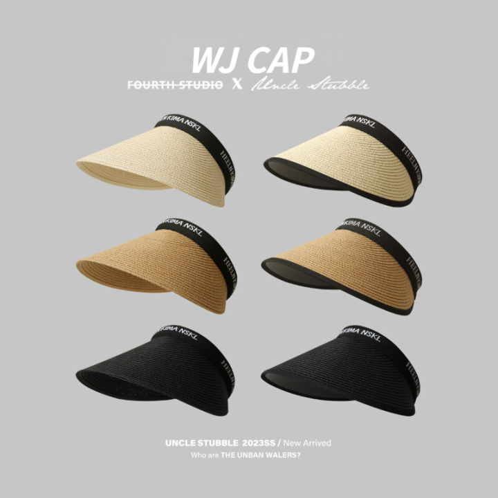 【WJ】Double layer black rubber sunscreen hat Straw Hat Summer Sunscreen ...