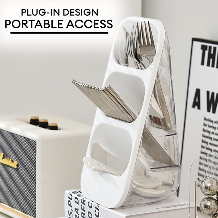3 Compartment Utensil Holder Kitchen Counter Separable Cutlery Storage ...