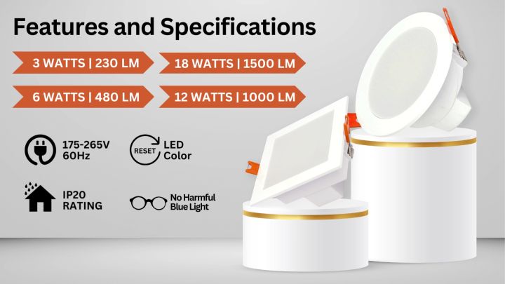 DUMA DOWNLIGHT RECESSED MOUNTED LIGHTING TRI COLOR LED 3W, 6W, 12W ...