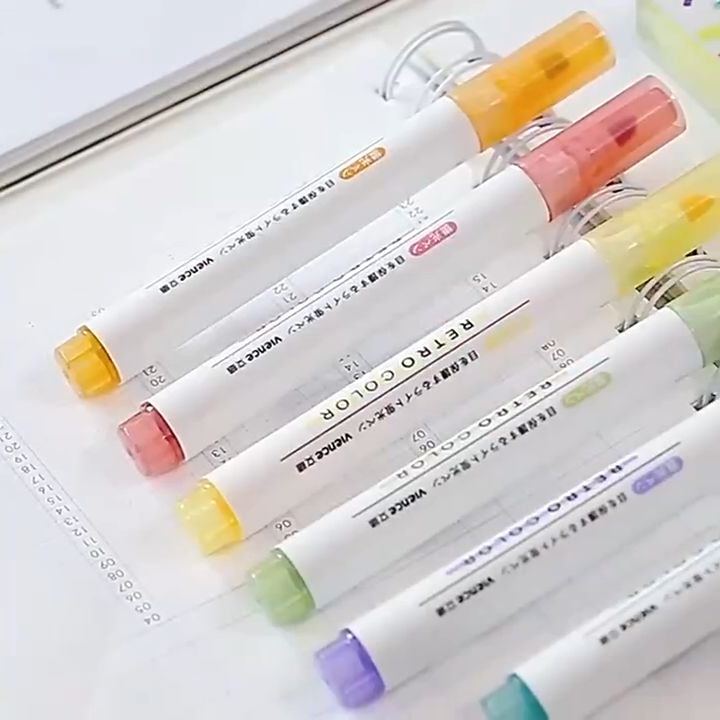 Fluorescent Pen Set, Large Capacity, 6-Color Fluorescent Pen, Water ...