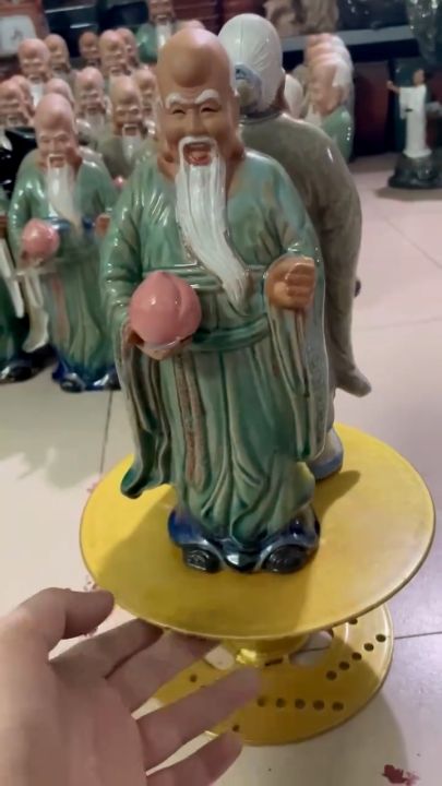 [cao 27cm] Tượng ông thọ cầm đào ghép cây bonsai mini gốm Bát Tràng ...