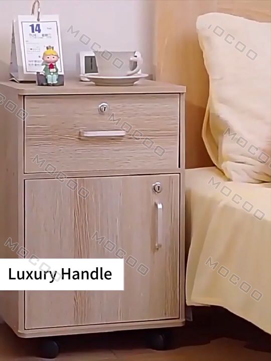 【Lockable bedside table】Nordic Modern Wooden Bedside Table Nightstand ...