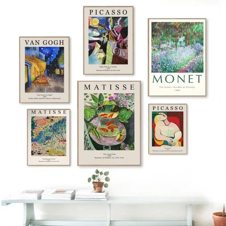 Vintage Famous Van Gogh Monet Matisse Picasso Poster Print Canvas ...