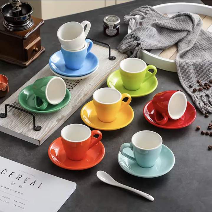 Kitchen Plus Espresso Cup and Saucer Set 80ml European-Style Ceramic ...