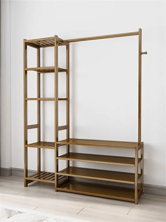 THEOMNIDESK Bamboo Bedroom Clothes Hanger 4-in-1 Multifunction Floor ...