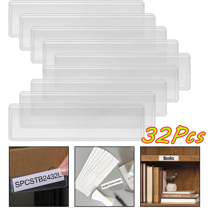32Pcs Self Adhesive Label Holder Clear Shelf Tag Index Card Pockets for ...