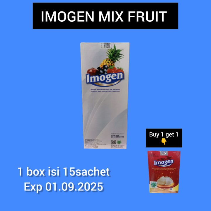 Imogen Mix fruit 1 box isi 15 sachet Dijamin asli exp 2025 | Lazada ...