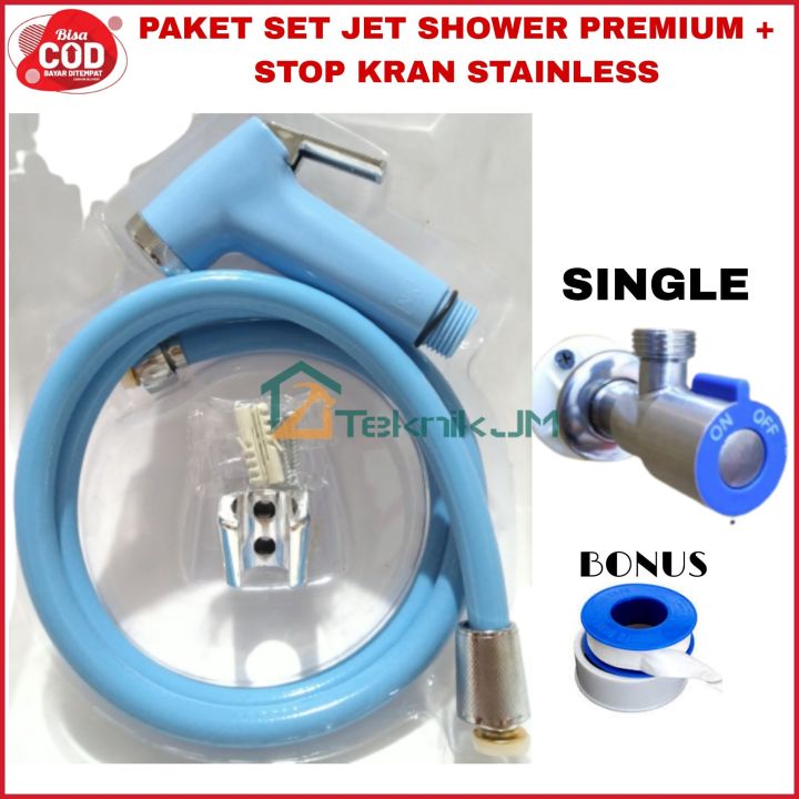 Paket Lengkap Set Jet Shower Premium Biru Dan Stop Kran Stainless ...