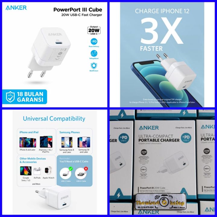 Anker PowerPort III Cube 20W A2149 Charger Adapter PD iPhone 11 12 13 ...