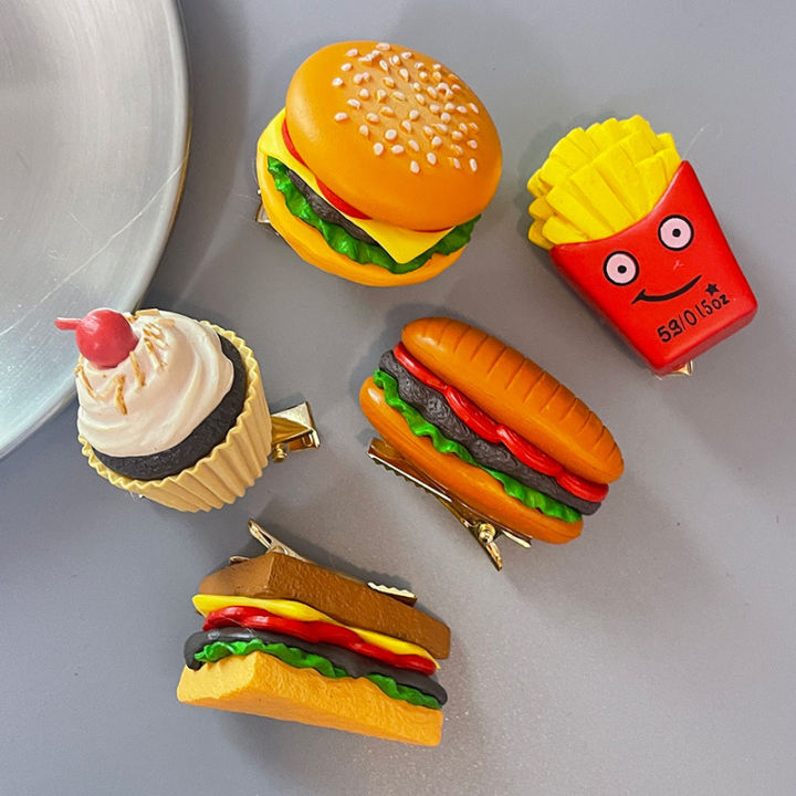 Cute Cartoon Burgers Fries Cupcakes Hair Clips for Girls Funny ...
