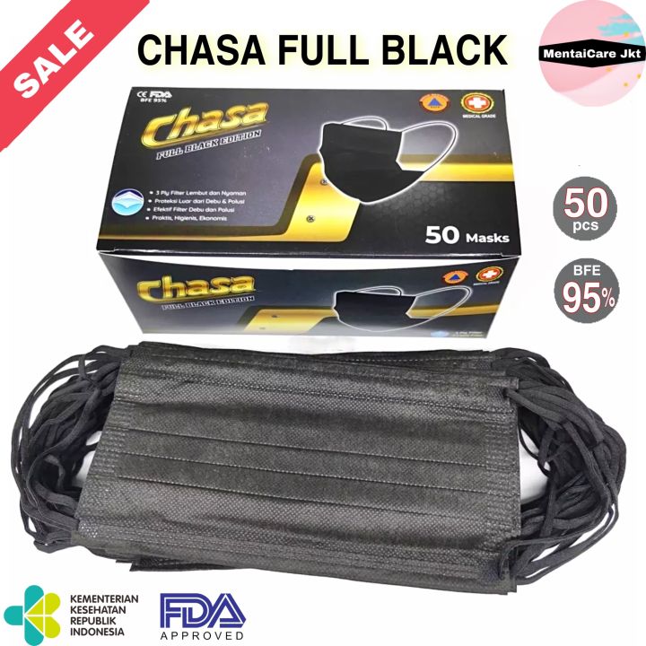 Masker Chasa Black Edition Earloop 3ply disposable Face mask bedah ...