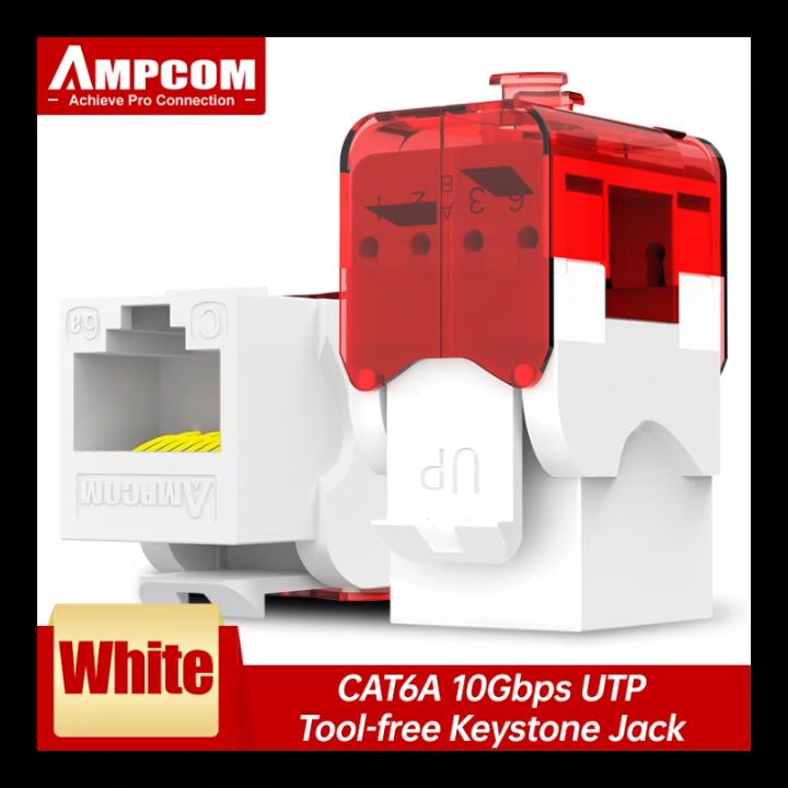 AMPCOM Tool Free RJ45 Keystone Jack, CAT6A CAT6 CAT5E Tool-Less RJ45 ...