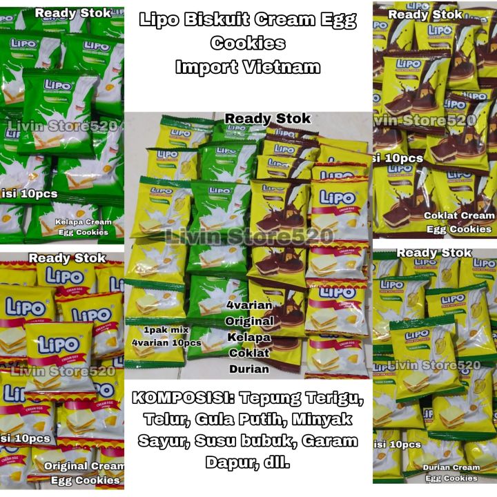HALAL/Cemilan/Snack (10pcs) Lipo Biskuit Import Vietnam Cream Egg ...