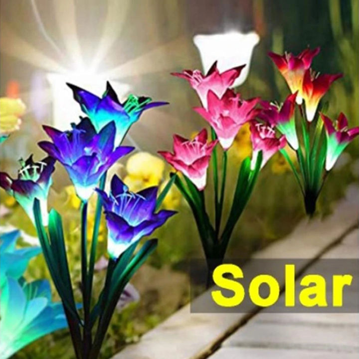 4 Head Led Solar Lily Flower Waterproof Garden Lamp Lighting Lily Rose ...