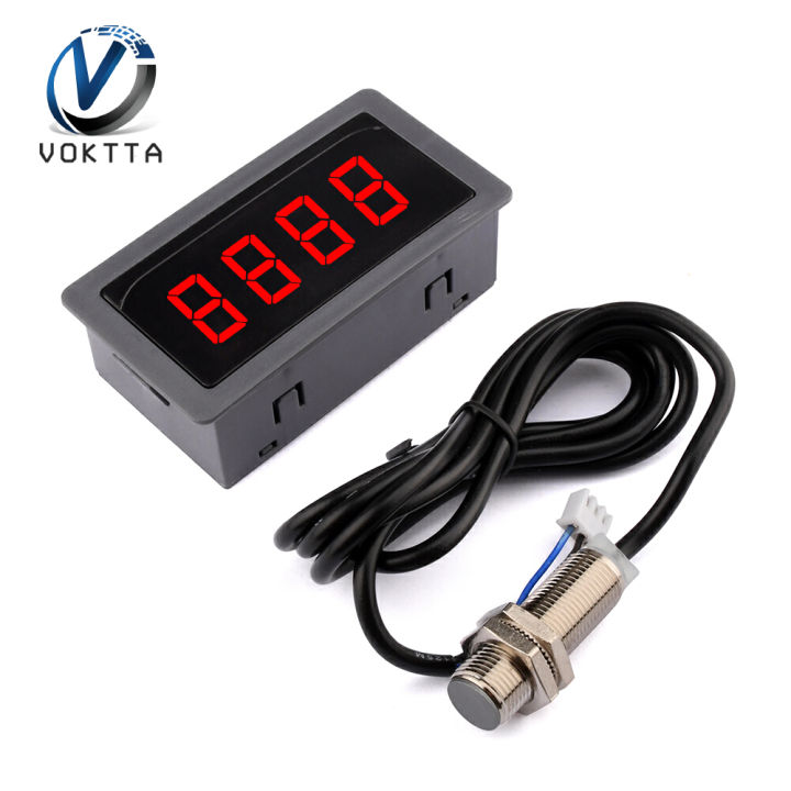 VOKTTA 5.6-inch 4-digit red LED display tachometer RPM speed strap Hall ...