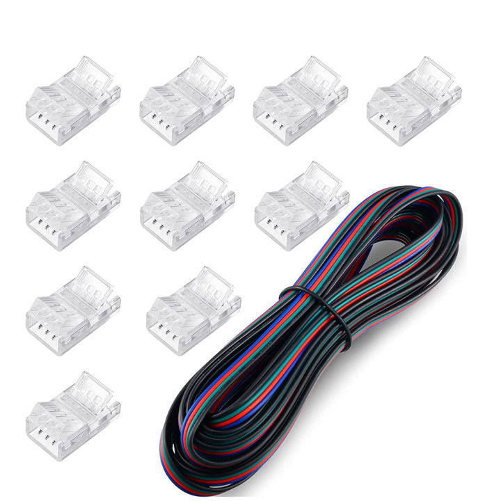 10pcs 4 Pin LED Connector 10mm RGB LED Strip to Wire Connector with 5M ...