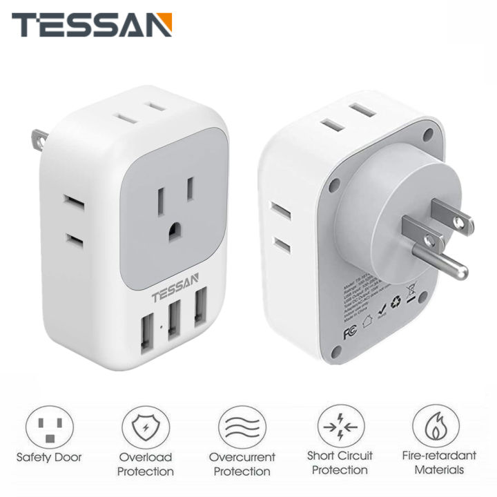 TESSAN Charger Adapter Socket Outlet Multi Plug ,3 Prong to 2 Prong ...