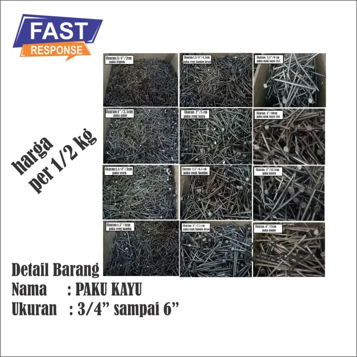 1/2 kg paku kayu ukuran 3/4" sampai 6" paku triplek paku galar sesak ...