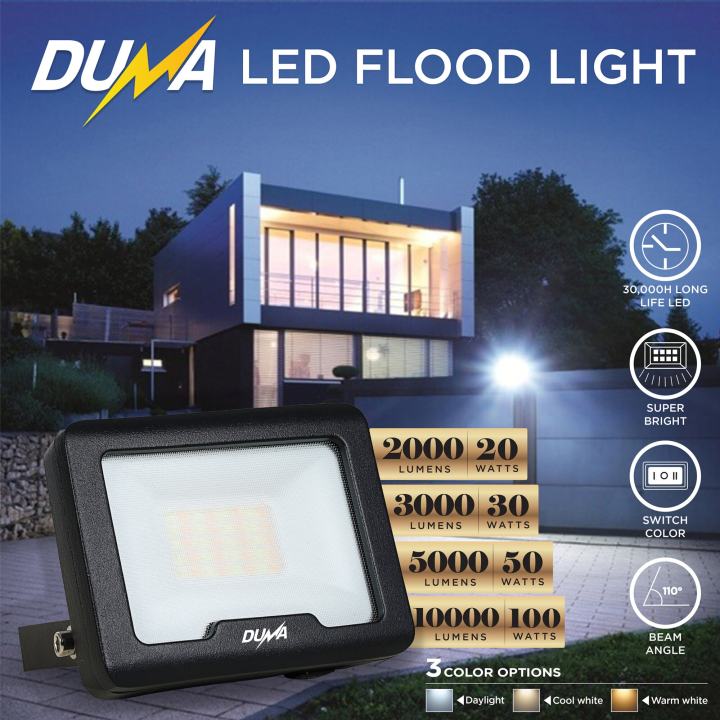 DUMA LED FLOODLIGHT 20W, 30W, 50W, 100W IP65 TRI COLOR GARDEN PATIO ...