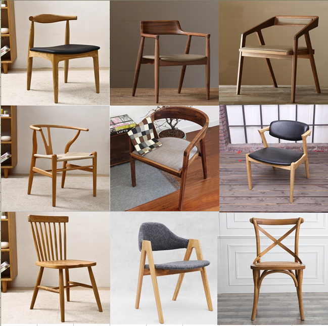 Scandinavian Pure Solid Wood Log Desk Chair Armrest Dining Chair Bar ...