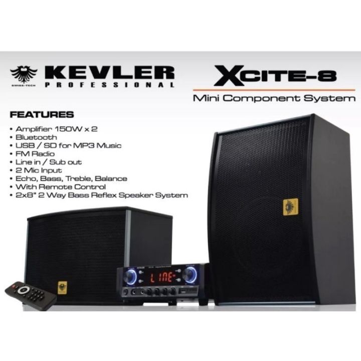 Kevler Xcite-8 Mini Component System 150 watts x 2 2x8 2 way Bass ...