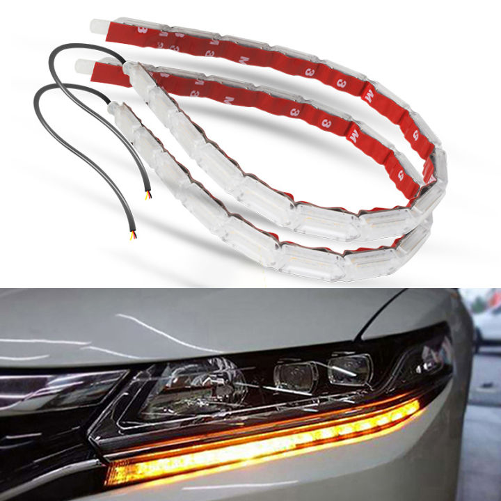 1pair Led Strip Light Car Flowing DRL LED Daytime Running Light Sequential Flexible LED Turn ...