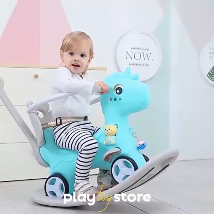 Kids 3-in-1 Rocking Horse Toddler Baby Horses Ride On Toy Rocker Green ...