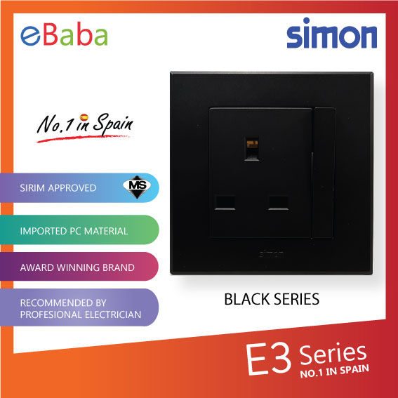 [SIRIM] Simon No.1 Brand E3 Series (Black) Switch / Switches & Socket Outlet Suis Lampu Rumah E3 ...