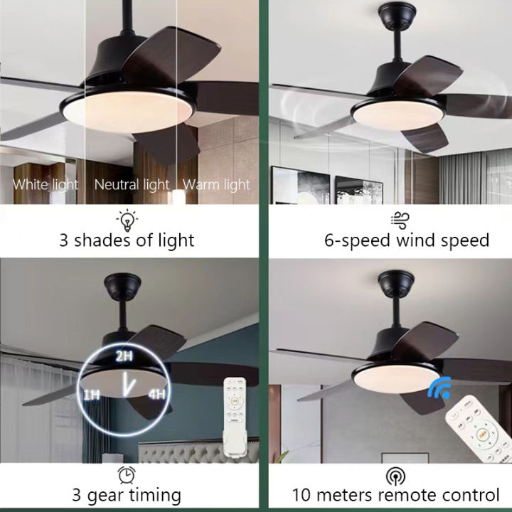 Goodlife Nordic Ceiling Fan with Light 5 Wood Blades Dimmable 6 Speeds ...