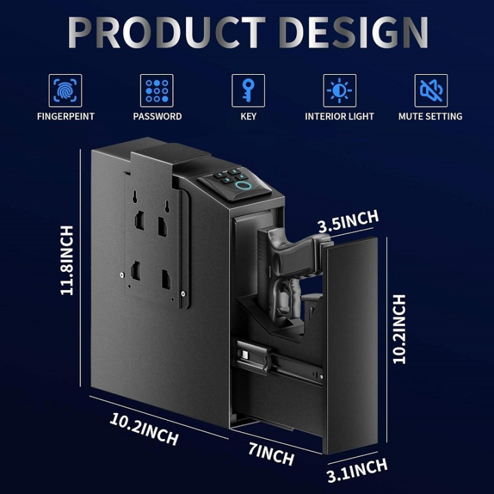 Fingerprint key password three in one wall mounted gun boxes, pistol ...