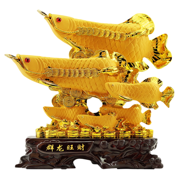 Gold Dragon Fish Figurine Office Desktop Hotel Front Desk Cashier ...