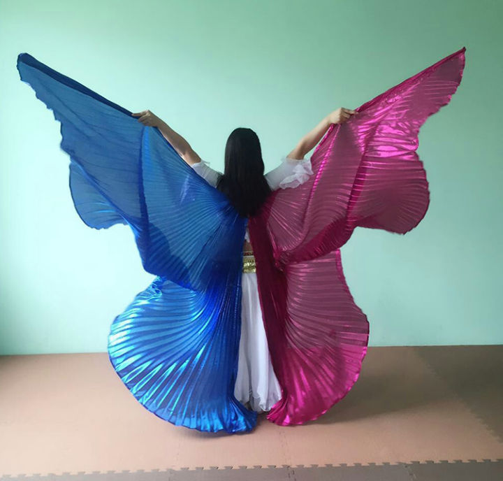 Adult Two-Color Belly Dance Golden Wings Dance Props Red Split Golden ...