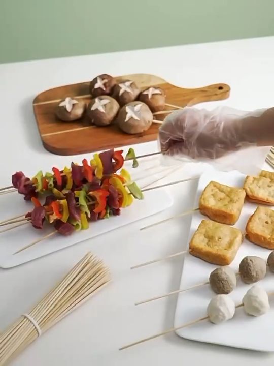 100pcs BBQ Sticks Party Buffet Barbecue Disposable Bamboo Sticks Food ...