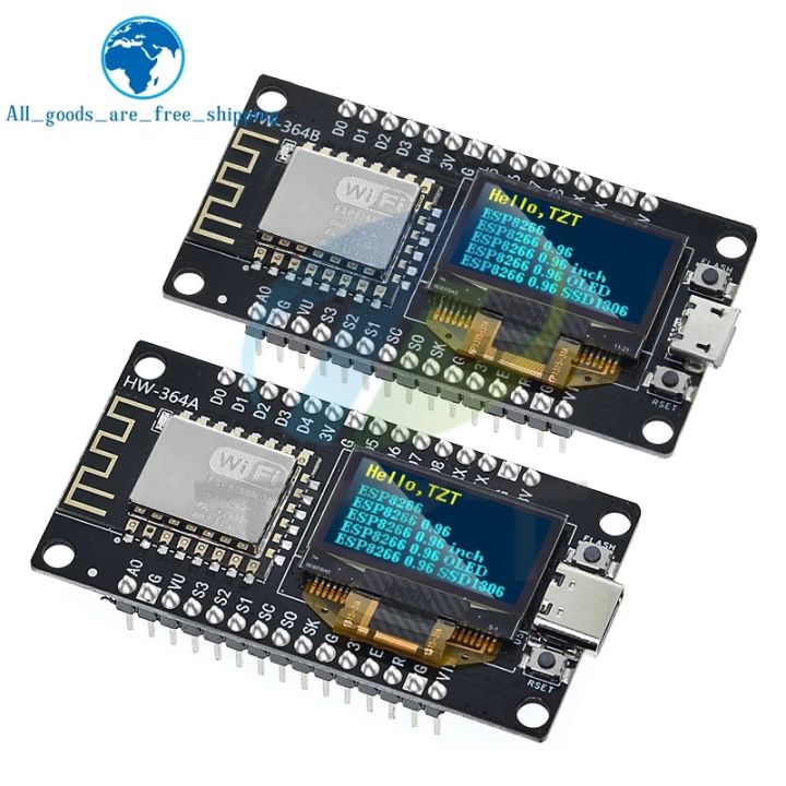 แผงวงจรพัฒนา Esp8266 Tzt Nodemcu พร้อมจอแสดงผล Oled ขนาด0 96นิ้ว Ch340g