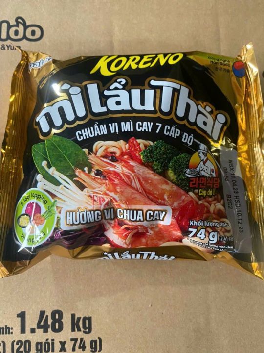 Thùng 20 gói mì lẩu thái Koreno chuẩn vị mì cay 7 cấp độ (20 gói x 74g ...