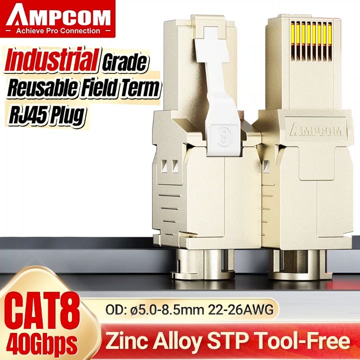 AMPCOM Tool-Free RJ45 Connectors: Zinc Alloy, CAT8/CAT7A/CAT7/CAT6A/CAT6 STP Modular Plugs For ...
