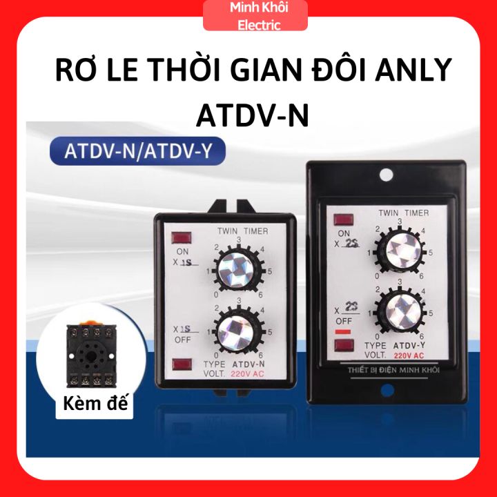 Công Tắc Thời Gian Timer Đôi Anly ATDV-Y kèm đế,timer đôi có tai, đồng hồ hẹn giờ cơ, relay thời ...