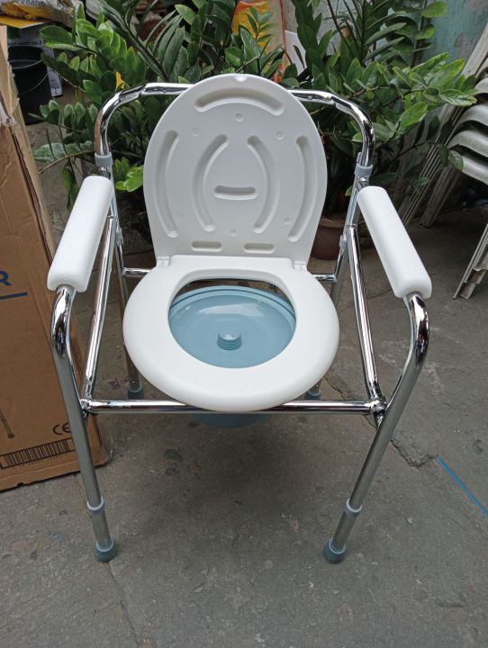 Commode Chair without Wheels Adjustable Height Foldable (White) | Lazada PH