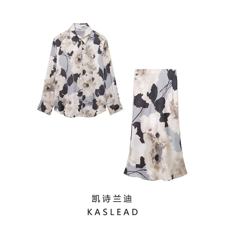 เสื้อเชิ้ตพิมพ์ลายแฟชั่นสำหรับผู้หญิง กางเกงยาวครึ่งตัว KASLEAD ฤดู ...