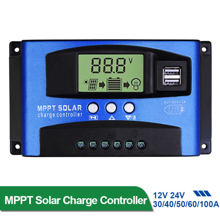 Solar MPPT 100A 60A 50A 40A 30A Charge Controller Dual USB LCD Display 12V 24V Solar Cell Panel ...