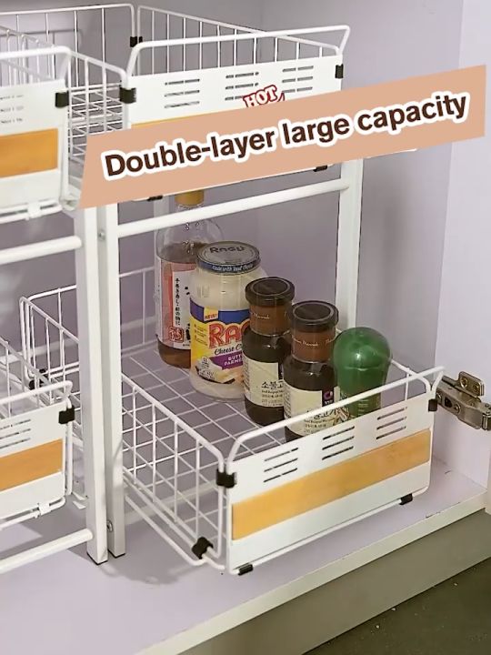GSlife⭐2 Tier Pull Out Basket Kitchen Cabinet Tall Pull Out Storage Box ...