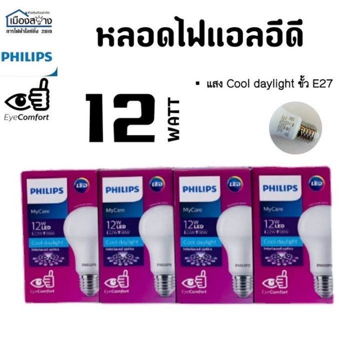 สุดคุ้ม ซื้อ3แถม1 หลอดไฟLED 12w PHILIPS รุ่น EyeComfort แสง ...