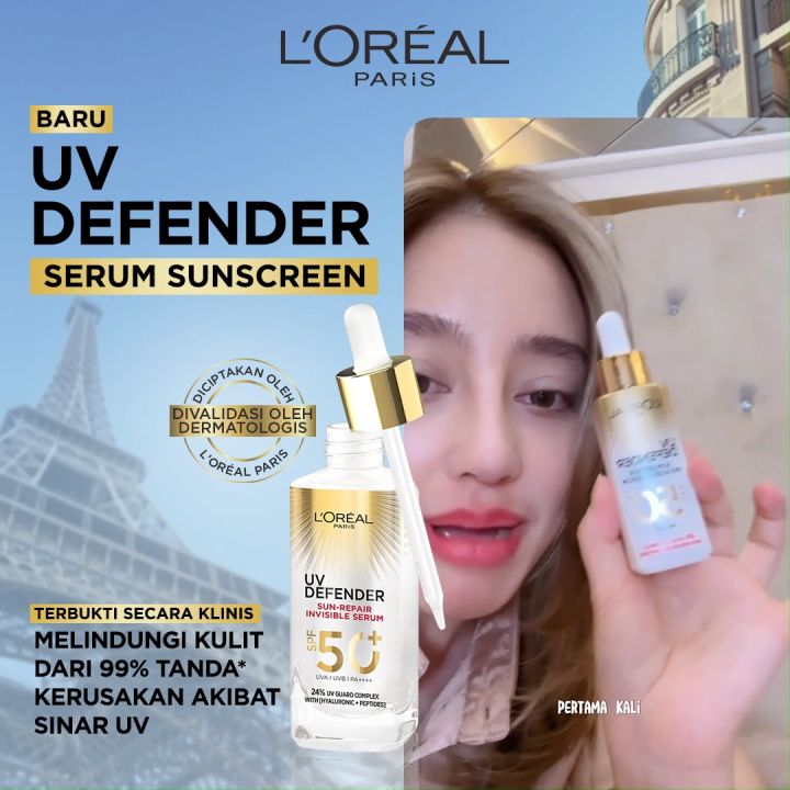 L'Oreal Paris UV Serum Sunscreen SPF 50+ PA++++ - UV Defender Sun-Repair Invisible Serum 2-in-1 ...