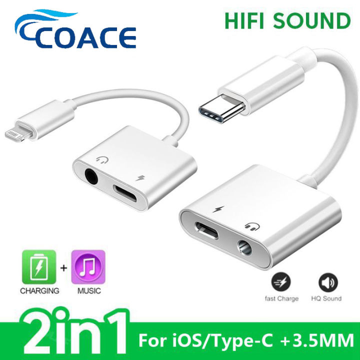 CoAce 2 in1 Type C Adapter Lightning USB Type C to 3.5mm Jack Audio ...